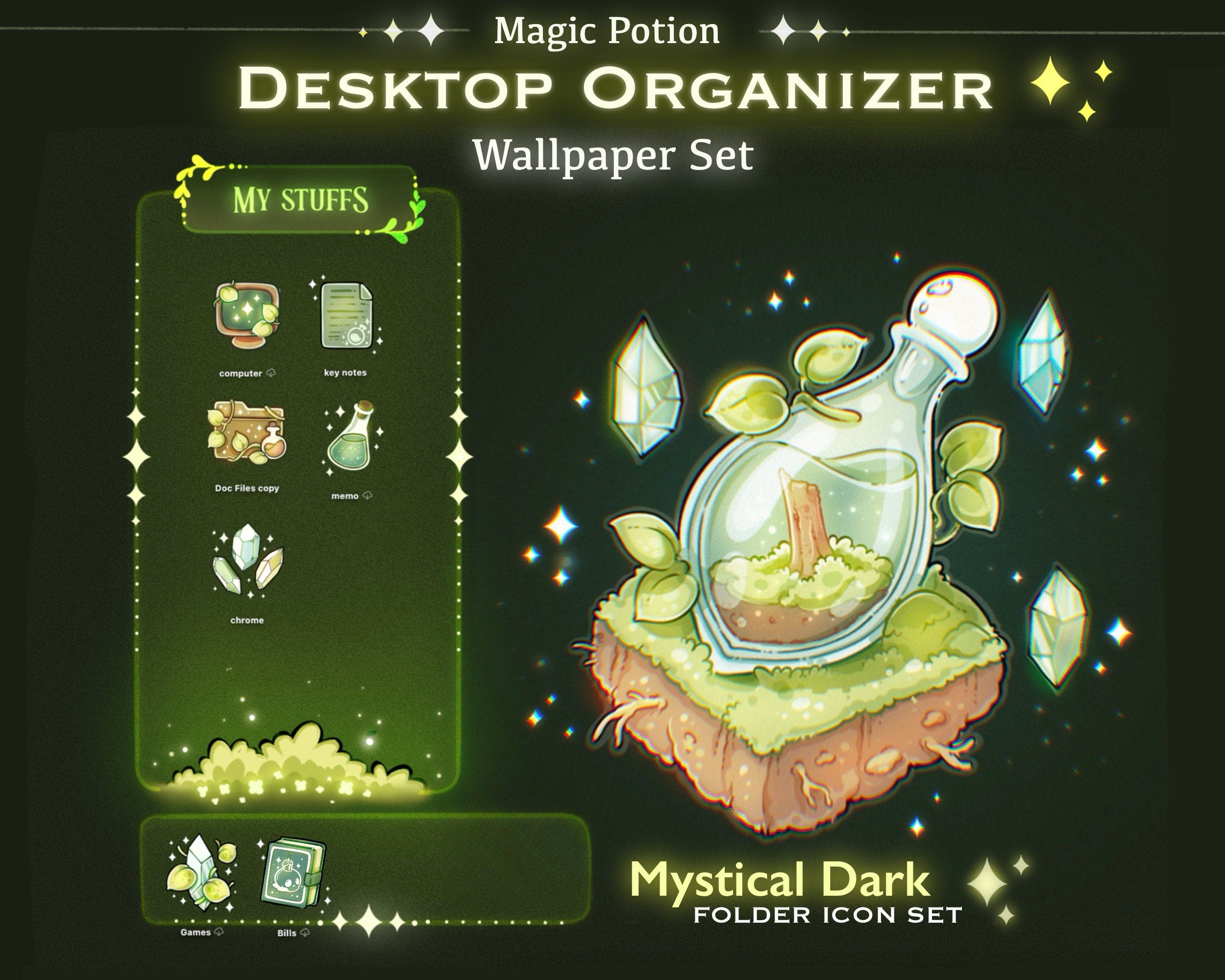 Magic Potion Desktop Background Wallpaper Organizer Set – TheDoodleSweets