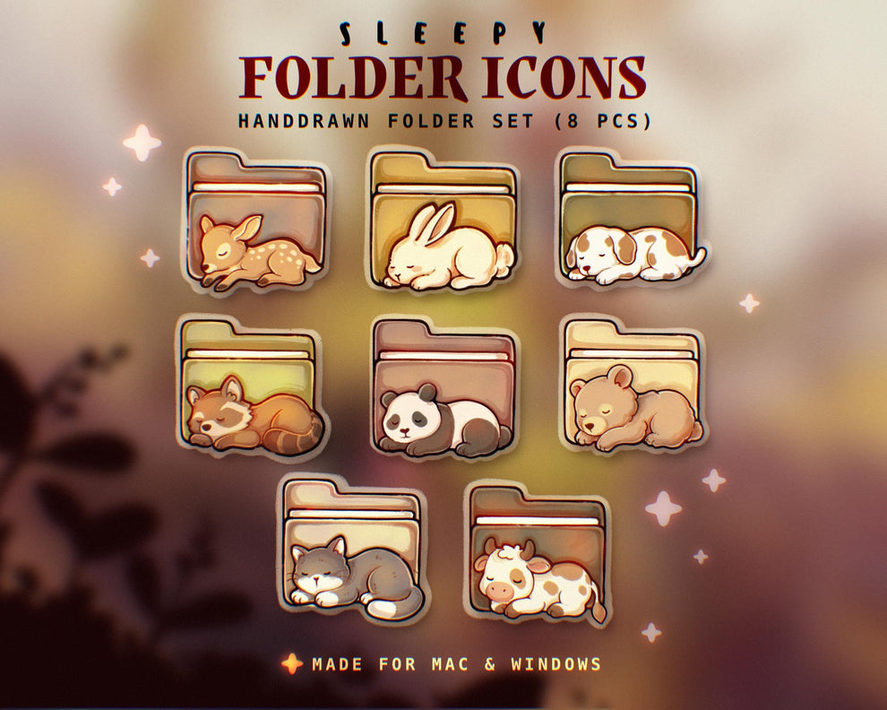 Sleepy Animal Desktop Folder Icon Set for Mac & PC – TheDoodleSweets